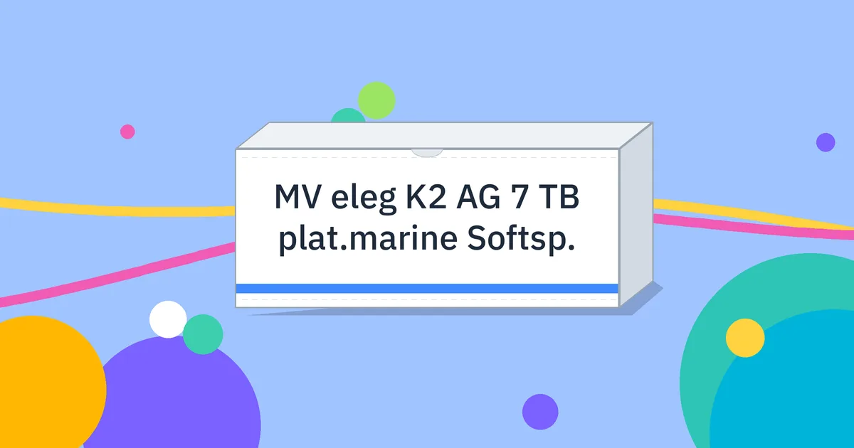 Symbolbild: Packung mit der Aufschrift MV eleg K2 AG 7 TB plat.marine Softsp. (PZN 15283682) – Verfügbarkeit und Bezug in Apotheken in Frankfurt am Main