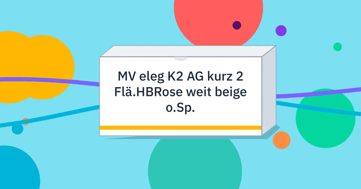 Symbolbild: Packung mit der Aufschrift MV eleg K2 AG kurz 2 Flä.HBRose weit beige o.Sp. (PZN 15706438) – Verfügbarkeit und Bezug in Apotheken in Frankfurt am Main