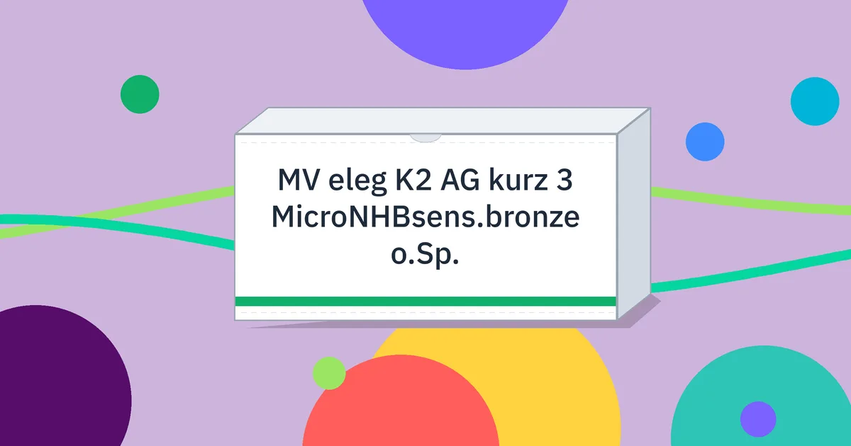 Symbolbild: Packung mit der Aufschrift MV eleg K2 AG kurz 3 MicroNHBsens.bronze o.Sp. (PZN 15709939) – Verfügbarkeit und Bezug in Apotheken in Frankfurt am Main