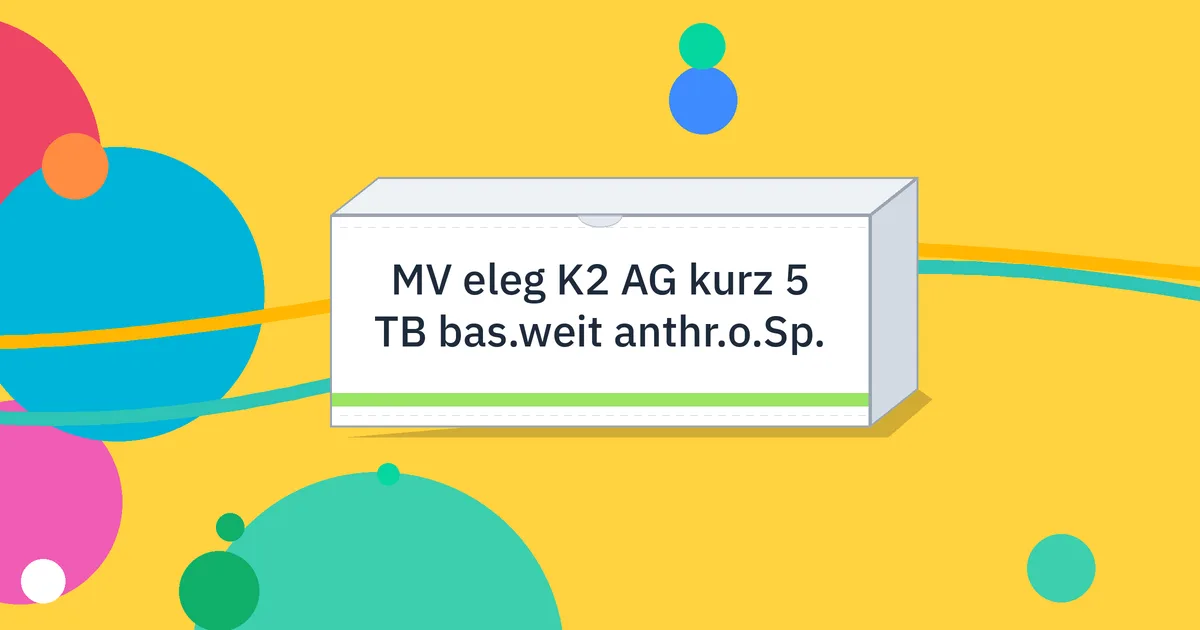 Symbolbild: Packung mit der Aufschrift MV eleg K2 AG kurz 5 TB bas.weit anthr.o.Sp. (PZN 00187487) – Verfügbarkeit und Bezug in Apotheken in Frankfurt am Main