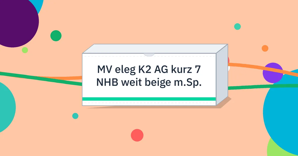 Symbolbild: Packung mit der Aufschrift MV eleg K2 AG kurz 7 NHB weit beige m.Sp. (PZN 15715130) – Verfügbarkeit und Bezug in Apotheken in Frankfurt am Main