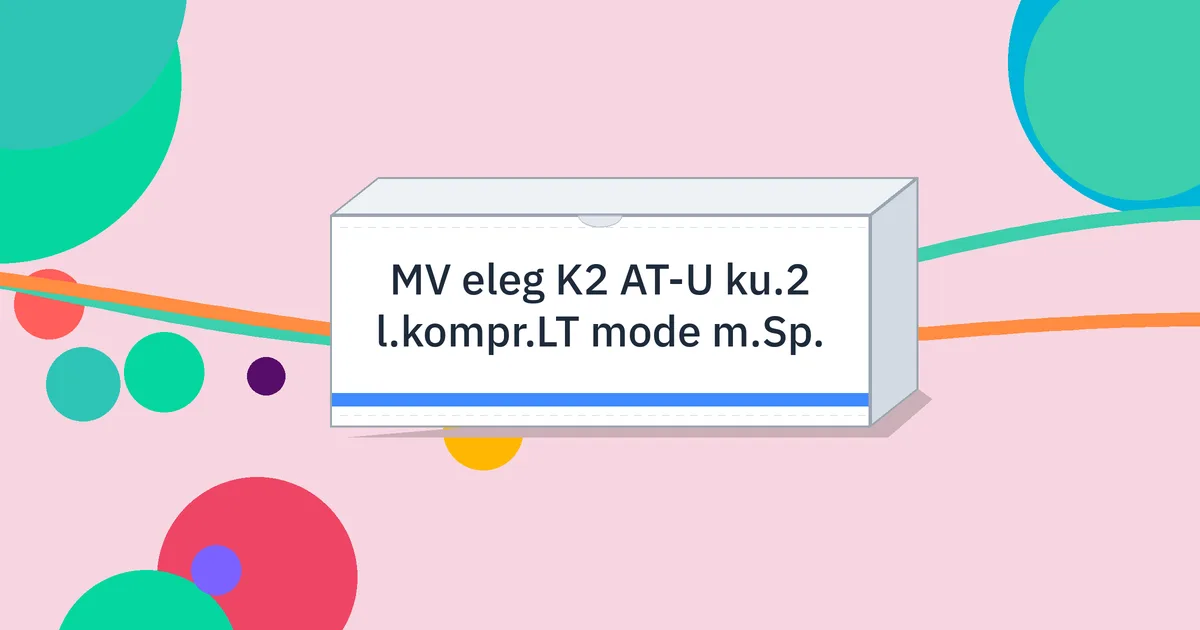 Symbolbild: Packung mit der Aufschrift MV eleg K2 AT-U ku.2 l.kompr.LT mode m.Sp. (PZN 06192029) – Verfügbarkeit und Bezug in Apotheken in Frankfurt am Main