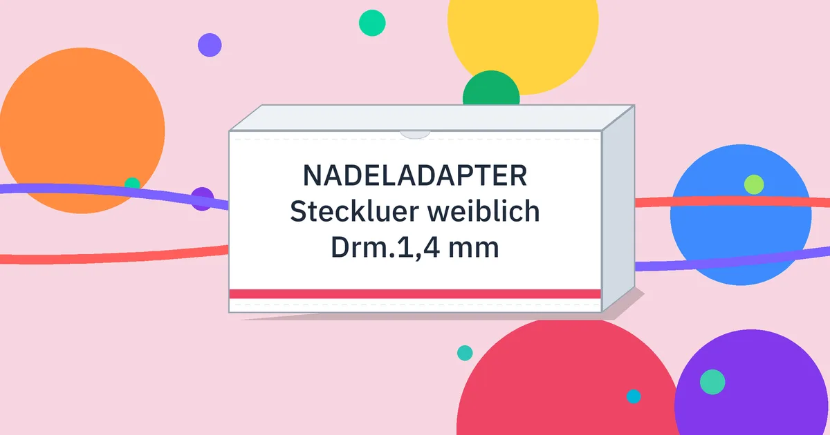 Symbolbild: Packung mit der Aufschrift NADELADAPTER Steckluer weiblich Drm.1,4 mm (PZN 00446569) – Verfügbarkeit und Bezug in Apotheken in Frankfurt am Main