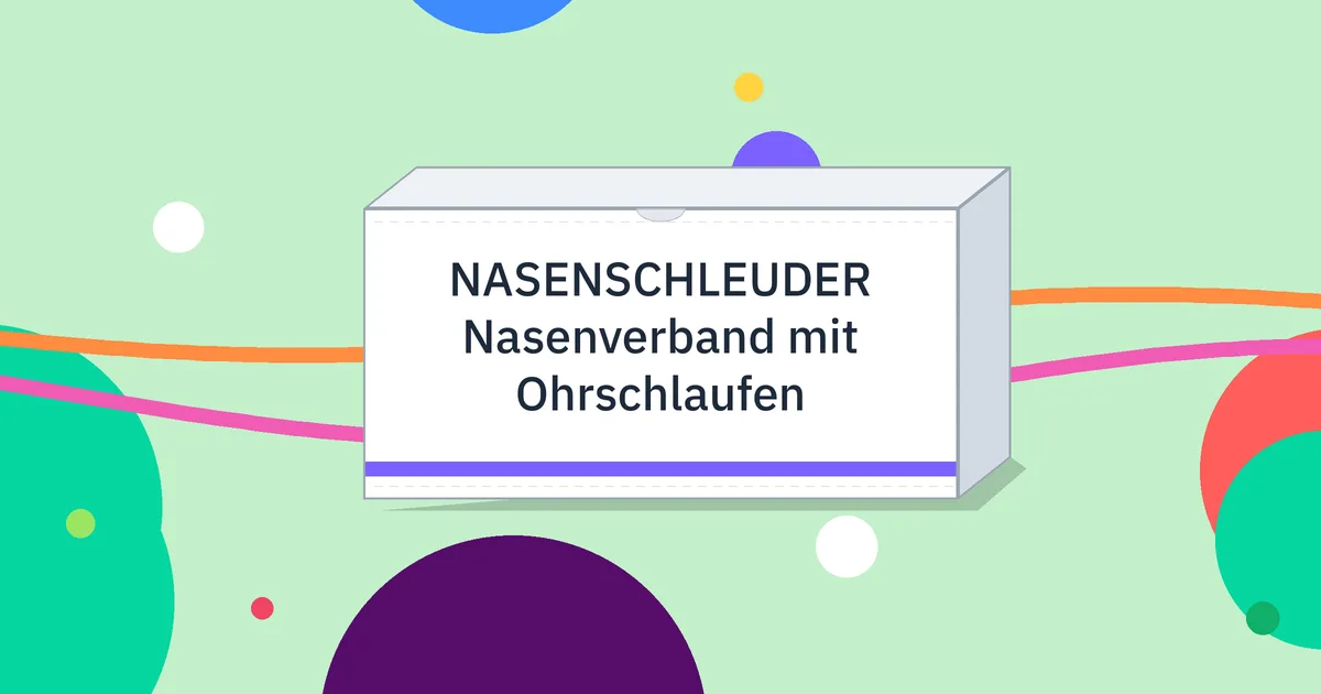 Symbolbild: Packung mit der Aufschrift NASENSCHLEUDER Nasenverband mit Ohrschlaufen (PZN 15383739) – Verfügbarkeit und Bezug in Apotheken in Frankfurt am Main