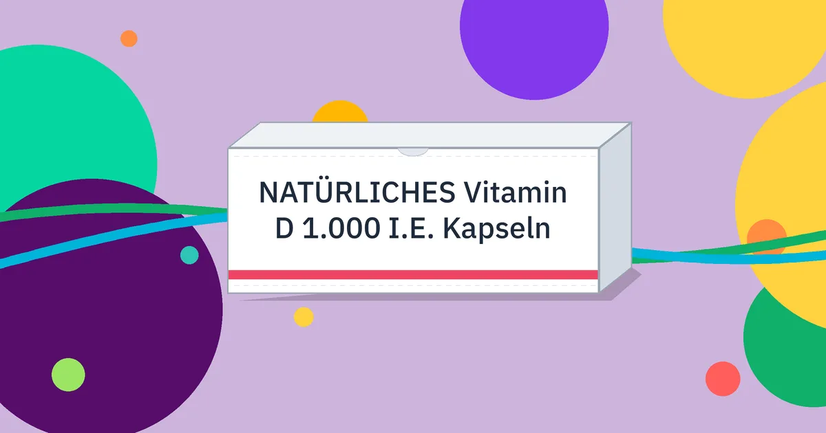 Symbolbild: Packung mit der Aufschrift NATÜRLICHES Vitamin D 1.000 I.E. Kapseln (PZN 10996118) – Verfügbarkeit und Bezug in Apotheken in Frankfurt am Main