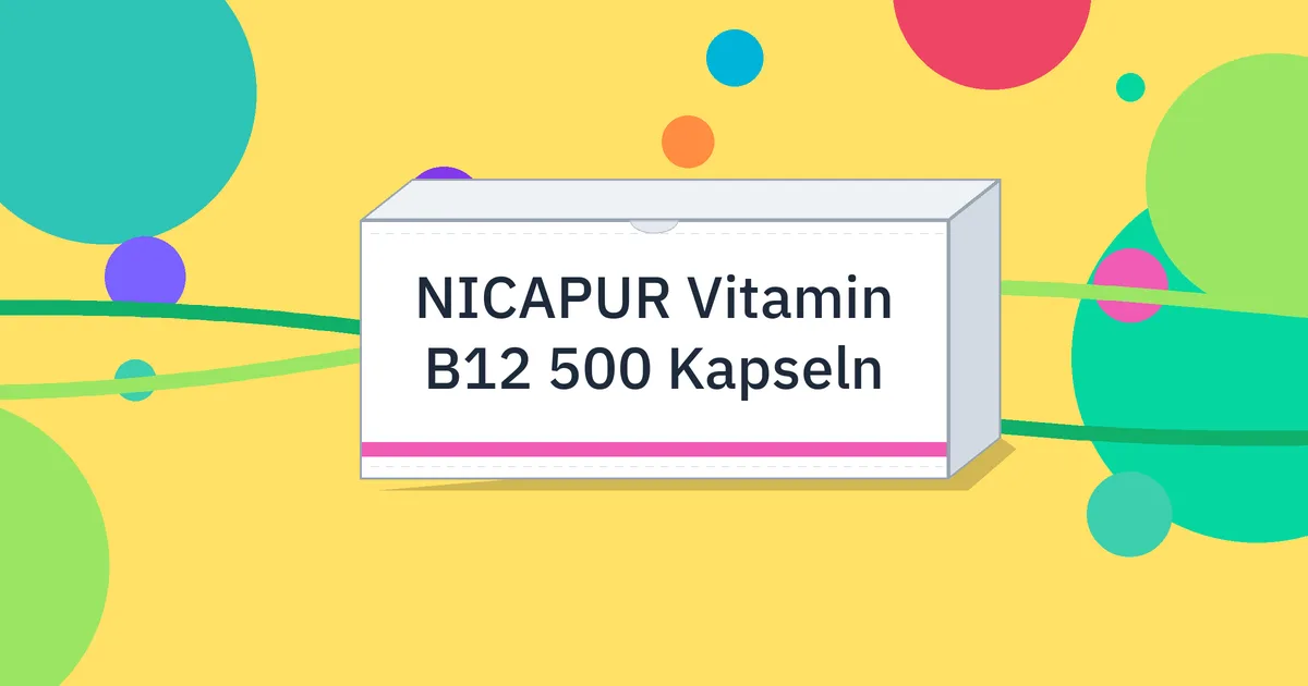Symbolbild: Packung mit der Aufschrift NICAPUR Vitamin B12 500 Kapseln (PZN 13504185) – Verfügbarkeit und Bezug in Apotheken in Frankfurt am Main