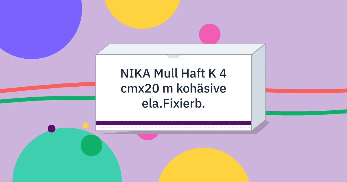 Symbolbild: Packung mit der Aufschrift NIKA Mull Haft K 4 cmx20 m kohäsive ela.Fixierb. (PZN 18172032) – Verfügbarkeit und Bezug in Apotheken in Frankfurt am Main