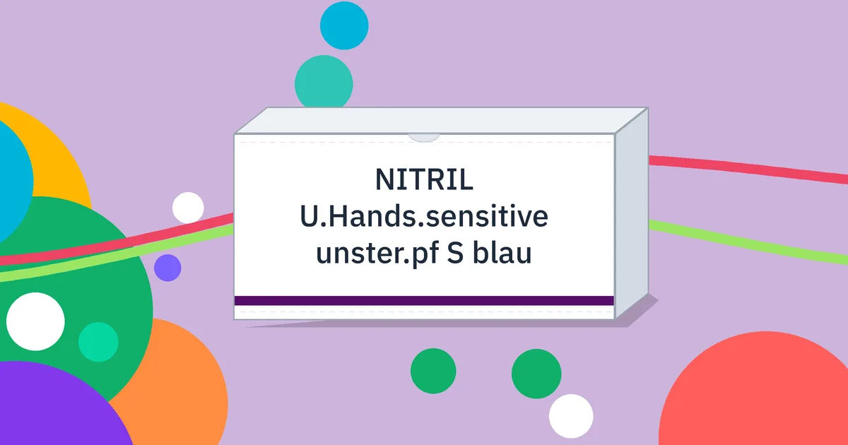 Symbolbild: Packung mit der Aufschrift NITRIL U.Hands.sensitive unster.pf S blau (PZN 11296742) – Verfügbarkeit und Bezug in Apotheken in Frankfurt am Main