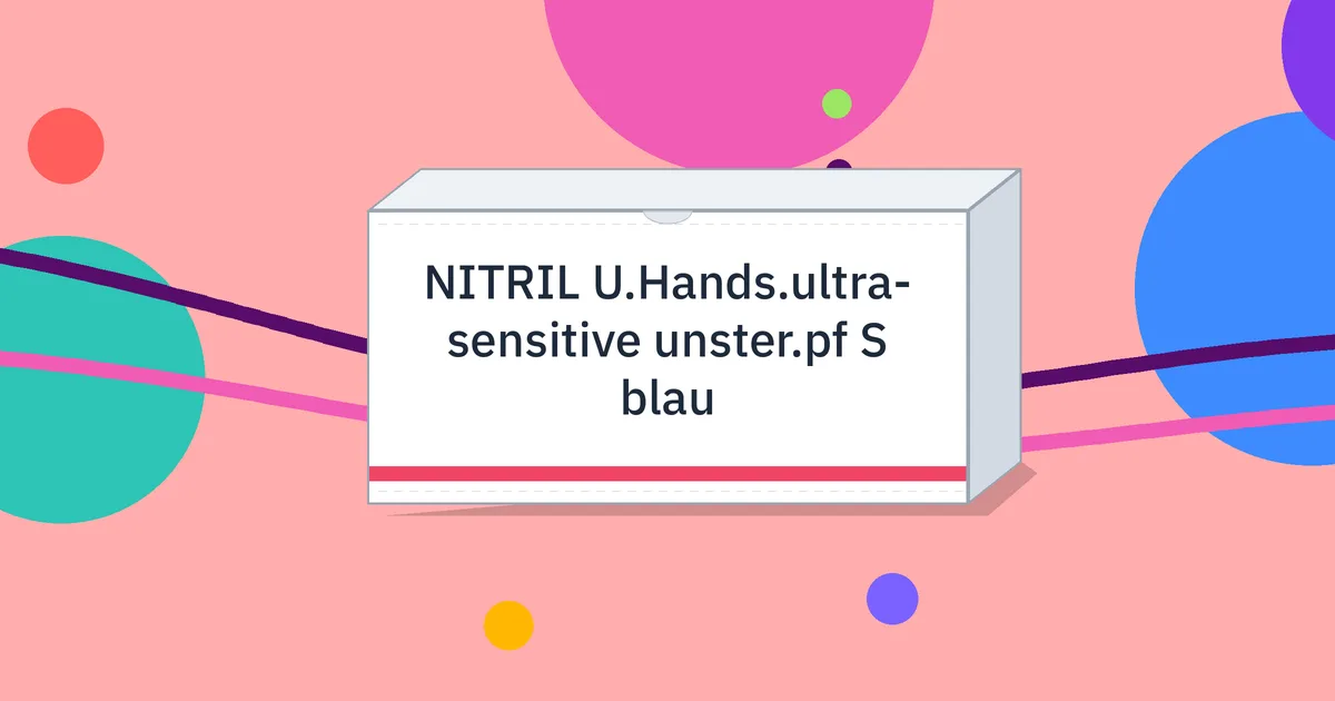 Symbolbild: Packung mit der Aufschrift NITRIL U.Hands.ultra-sensitive unster.pf S blau (PZN 13973939) – Verfügbarkeit und Bezug in Apotheken in Frankfurt am Main