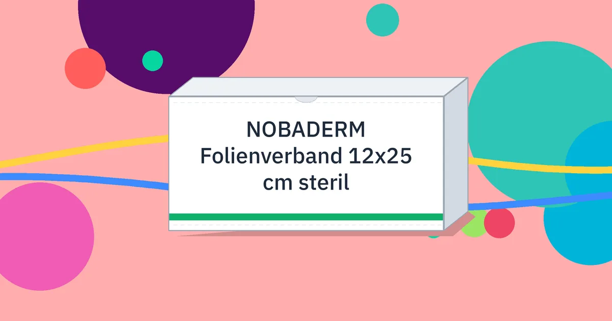 Symbolbild: Packung mit der Aufschrift NOBADERM Folienverband 12x25 cm steril (PZN 18021971) – Verfügbarkeit und Bezug in Apotheken in Frankfurt am Main