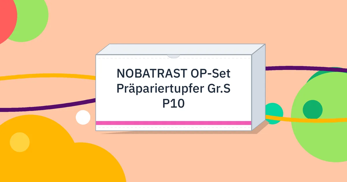 Symbolbild: Packung mit der Aufschrift NOBATRAST OP-Set Präpariertupfer Gr.S P10 (PZN 17248738) – Verfügbarkeit und Bezug in Apotheken in Frankfurt am Main