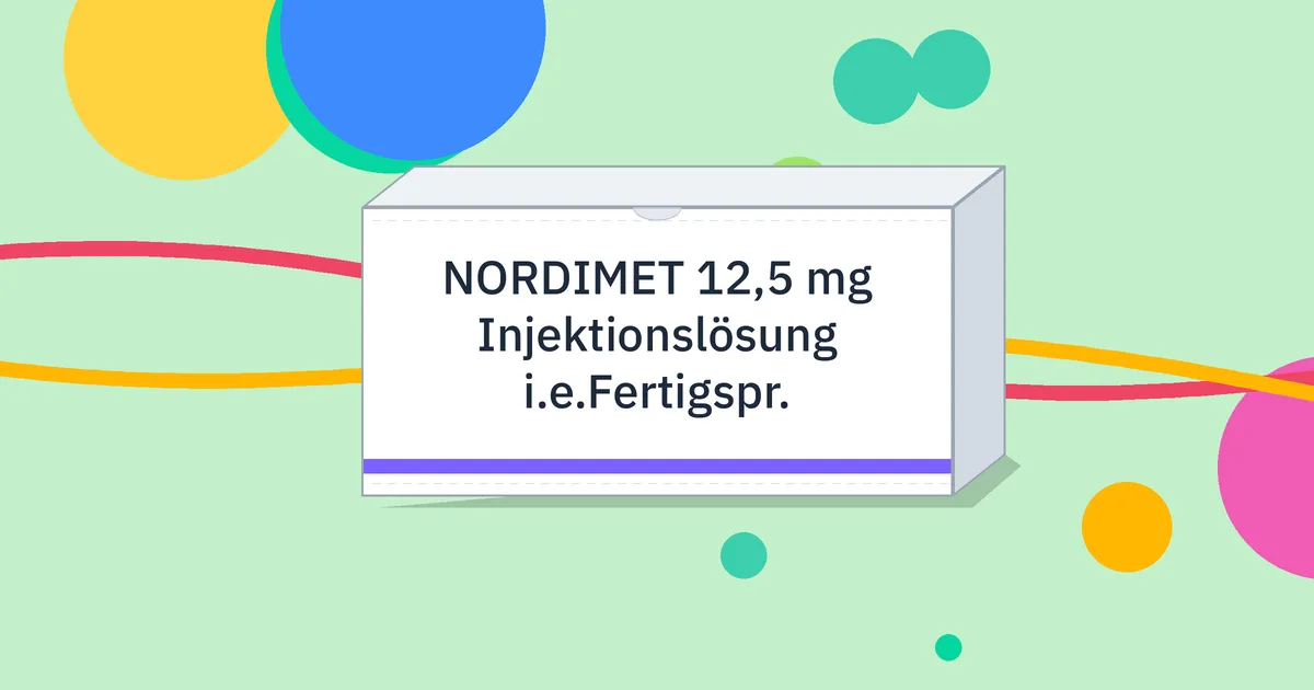 Symbolbild: Packung mit der Aufschrift NORDIMET 12,5 mg Injektionslösung i.e.Fertigspr. (PZN 15264822) – Verfügbarkeit und Bezug in Apotheken in Frankfurt am Main