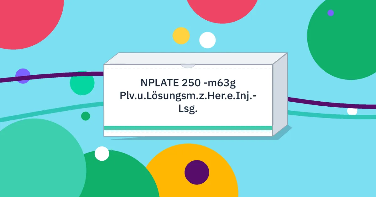 Symbolbild: Packung mit der Aufschrift NPLATE 250 -m63g Plv.u.Lösungsm.z.Her.e.Inj.-Lsg. (PZN 16877722) – Verfügbarkeit und Bezug in Apotheken in Frankfurt am Main