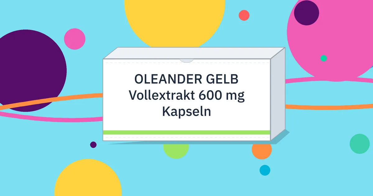 Symbolbild: Packung mit der Aufschrift OLEANDER GELB Vollextrakt 600 mg Kapseln (PZN 12742008) – Verfügbarkeit und Bezug in Apotheken in Frankfurt am Main