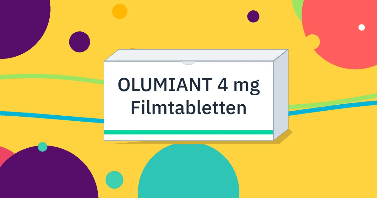 Symbolbild: Packung mit der Aufschrift OLUMIANT 4 mg Filmtabletten (PZN 15204228) – Verfügbarkeit und Bezug in Apotheken in Frankfurt am Main