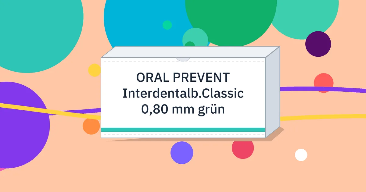 Symbolbild: Packung mit der Aufschrift ORAL PREVENT Interdentalb.Classic 0,80 mm grün (PZN 10216712) – Verfügbarkeit und Bezug in Apotheken in Frankfurt am Main