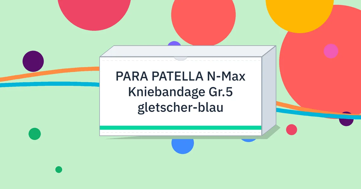 Symbolbild: Packung mit der Aufschrift PARA PATELLA N-Max Kniebandage Gr.5 gletscher-blau (PZN 13763946) – Verfügbarkeit und Bezug in Apotheken in Frankfurt am Main