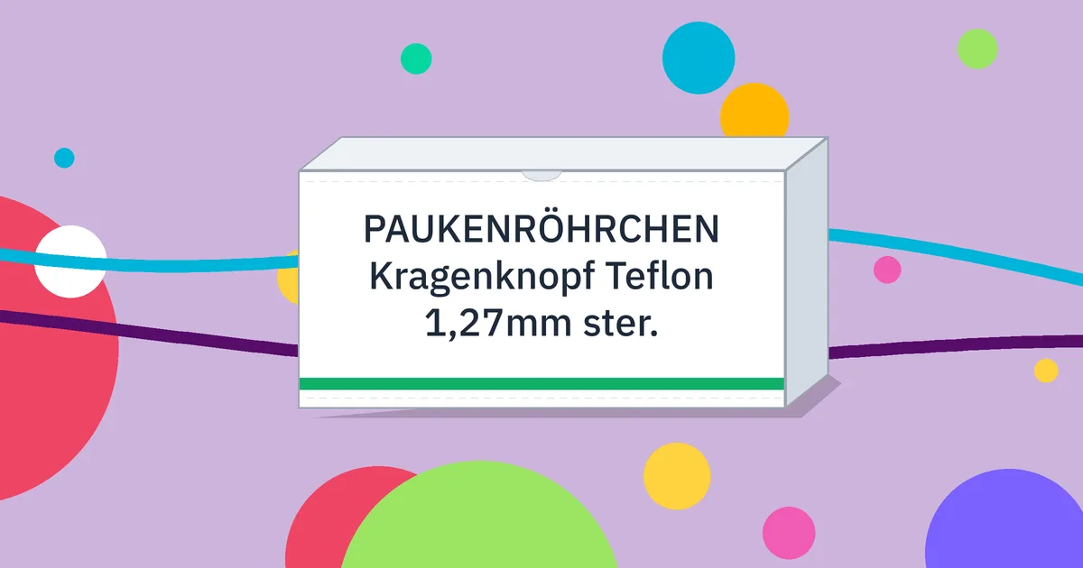 Symbolbild: Packung mit der Aufschrift PAUKENRÖHRCHEN Kragenknopf Teflon 1,27mm ster. (PZN 18355258) – Verfügbarkeit und Bezug in Apotheken in Frankfurt am Main
