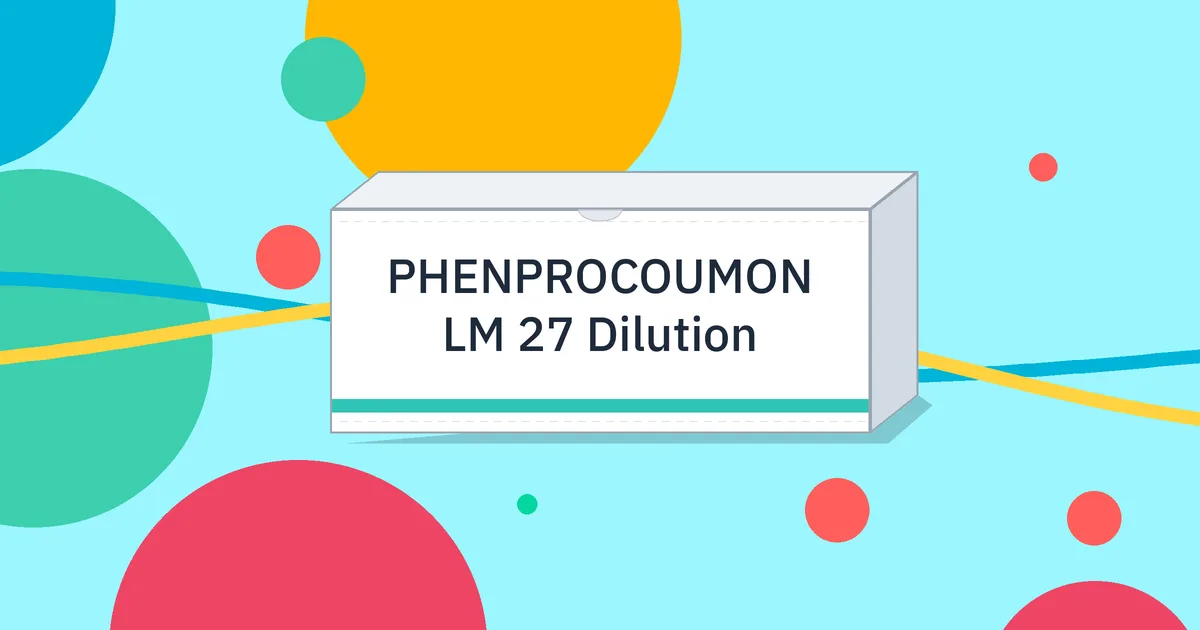 Symbolbild: Packung mit der Aufschrift PHENPROCOUMON LM 27 Dilution (PZN 13638081) – Verfügbarkeit und Bezug in Apotheken in Frankfurt am Main