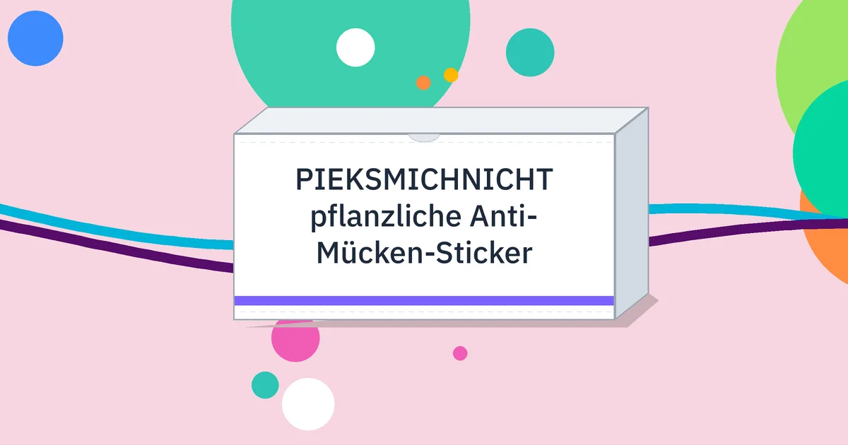 Symbolbild: Packung mit der Aufschrift PIEKSMICHNICHT pflanzliche Anti-Mücken-Sticker (PZN 20638029) – Verfügbarkeit und Bezug in Apotheken in Frankfurt am Main