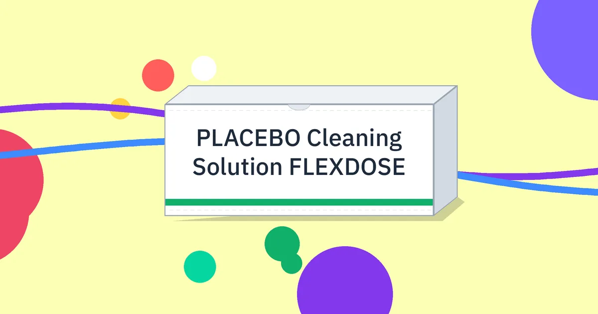Symbolbild: Packung mit der Aufschrift PLACEBO Cleaning Solution FLEXDOSE (PZN 19943974) – Verfügbarkeit und Bezug in Apotheken in Frankfurt am Main