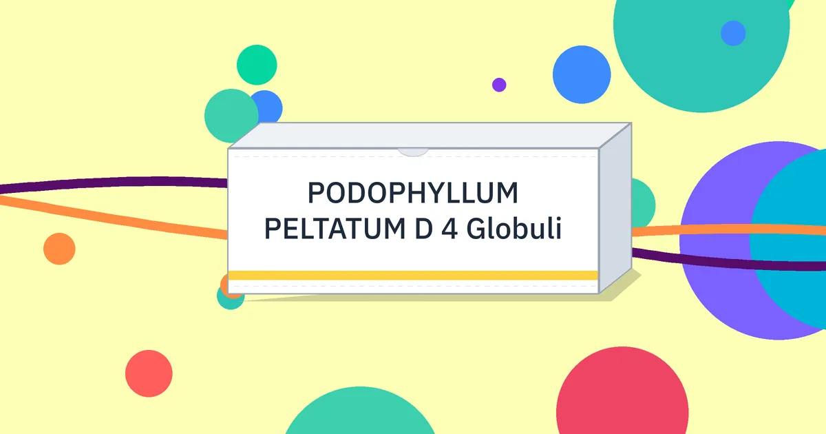 Symbolbild: Packung mit der Aufschrift PODOPHYLLUM PELTATUM D 4 Globuli (PZN 15330128) – Verfügbarkeit und Bezug in Apotheken in Frankfurt am Main