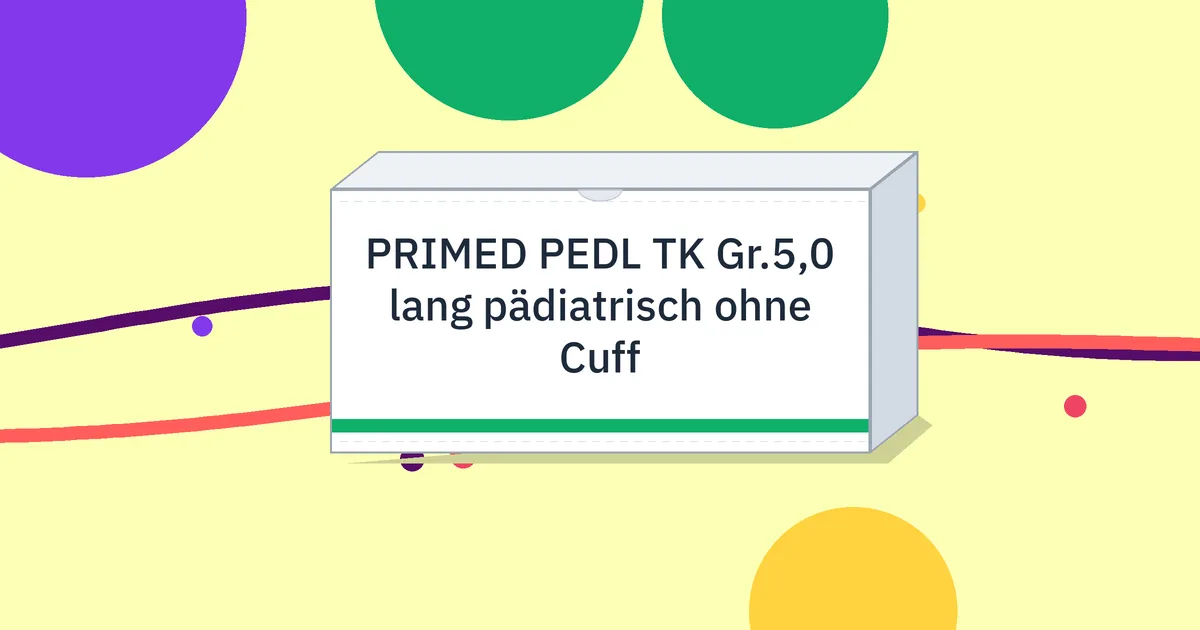 Symbolbild: Packung mit der Aufschrift PRIMED PEDL TK Gr.5,0 lang pädiatrisch ohne Cuff (PZN 14365076) – Verfügbarkeit und Bezug in Apotheken in Frankfurt am Main