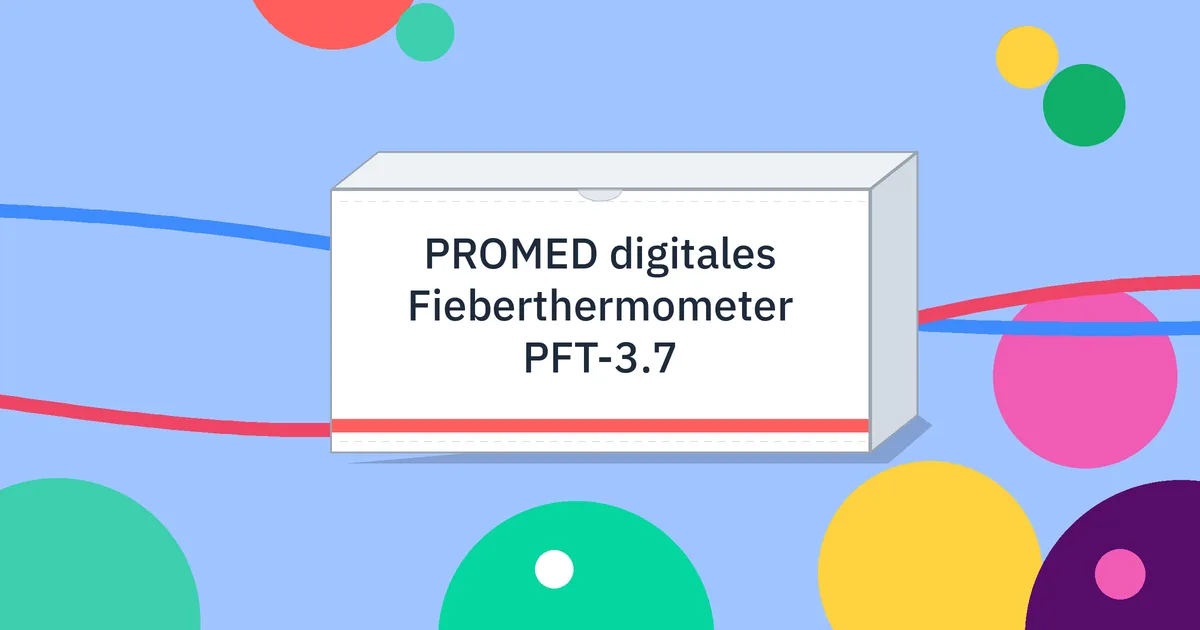 Symbolbild: Packung mit der Aufschrift PROMED digitales Fieberthermometer PFT-3.7 (PZN 11182116) – Verfügbarkeit und Bezug in Apotheken in Frankfurt am Main