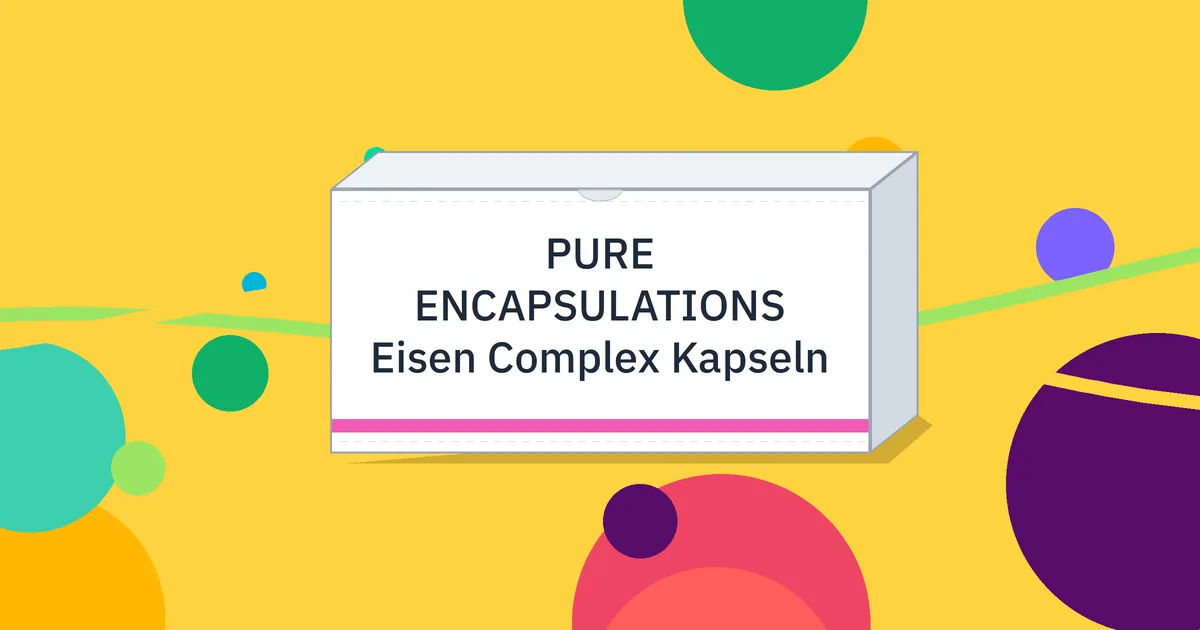 Symbolbild: Packung mit der Aufschrift PURE ENCAPSULATIONS Eisen Complex Kapseln (PZN 12584064) – Verfügbarkeit und Bezug in Apotheken in Frankfurt am Main