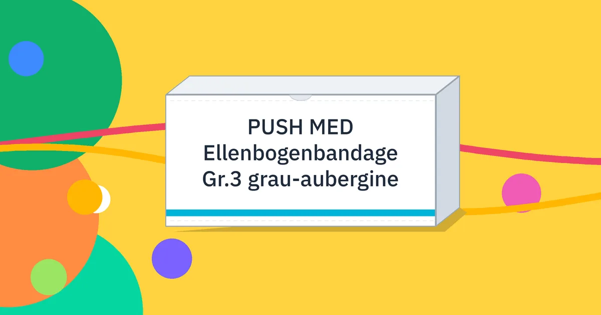 Symbolbild: Packung mit der Aufschrift PUSH MED Ellenbogenbandage Gr.3 grau-aubergine (PZN 04860159) – Verfügbarkeit und Bezug in Apotheken in Frankfurt am Main
