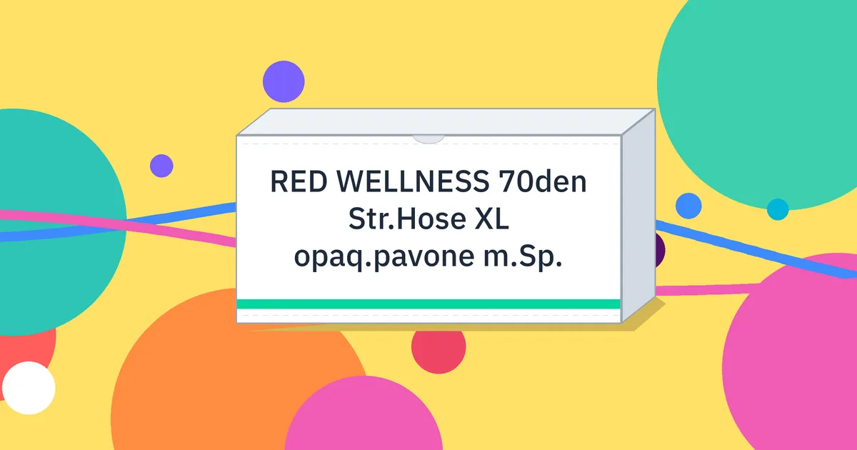 Symbolbild: Packung mit der Aufschrift RED WELLNESS 70den Str.Hose XL opaq.pavone m.Sp. (PZN 16176818) – Verfügbarkeit und Bezug in Apotheken in Frankfurt am Main