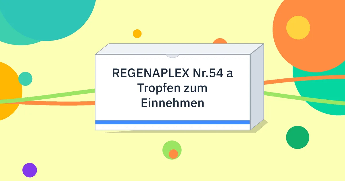 Symbolbild: Packung mit der Aufschrift REGENAPLEX Nr.54 a Tropfen zum Einnehmen (PZN 02642955) – Verfügbarkeit und Bezug in Apotheken in Frankfurt am Main