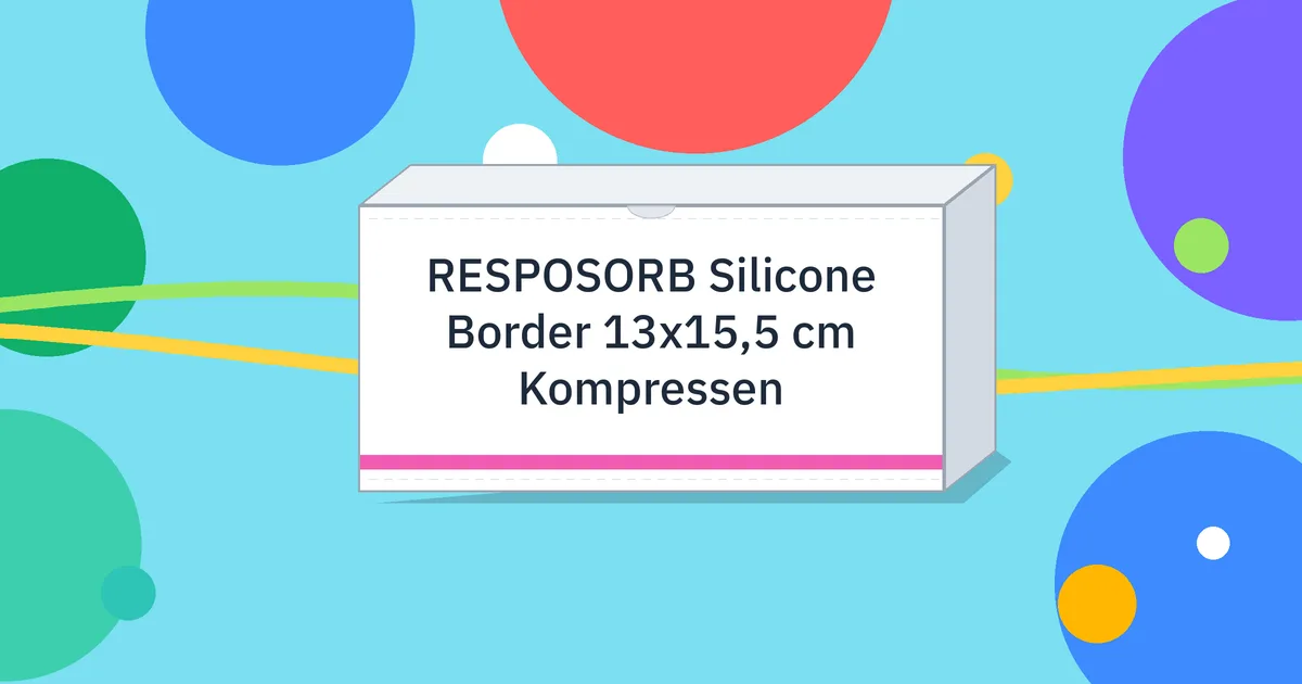Symbolbild: Packung mit der Aufschrift RESPOSORB Silicone Border 13x15,5 cm Kompressen (PZN 20717929) – Verfügbarkeit und Bezug in Apotheken in Frankfurt am Main