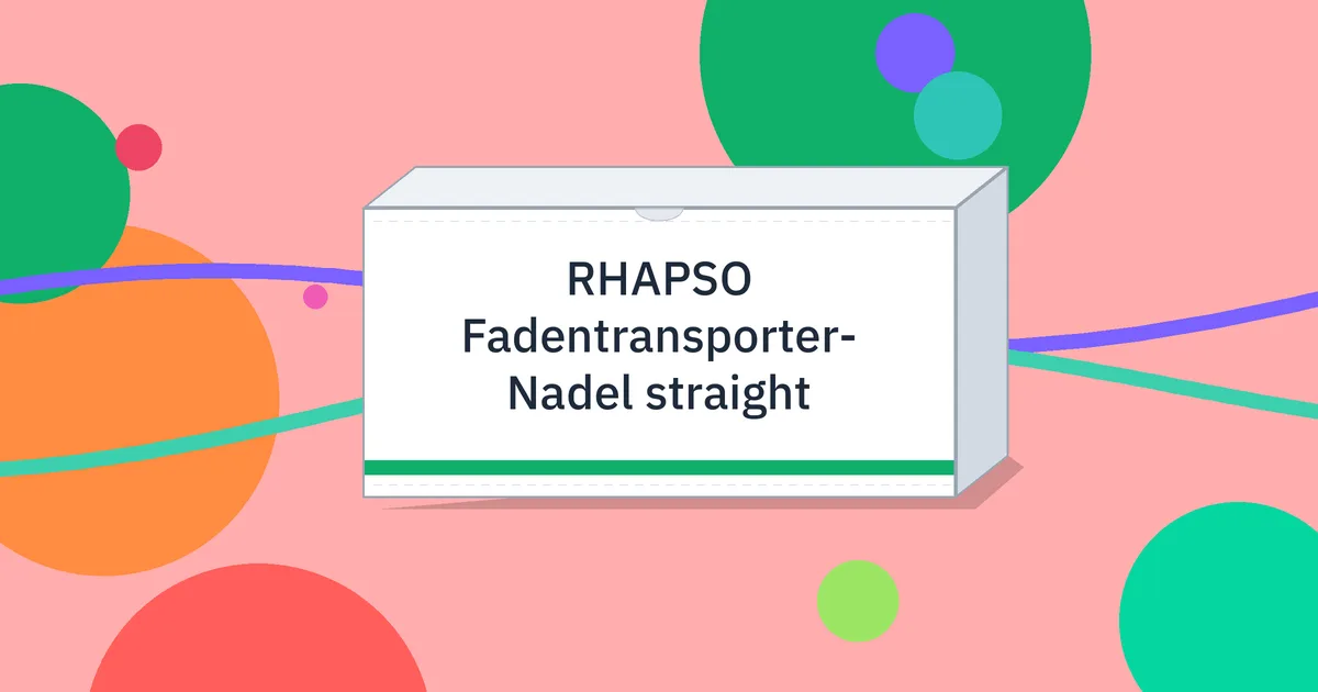Symbolbild: Packung mit der Aufschrift RHAPSO Fadentransporter-Nadel straight (PZN 20822632) – Verfügbarkeit und Bezug in Apotheken in Frankfurt am Main