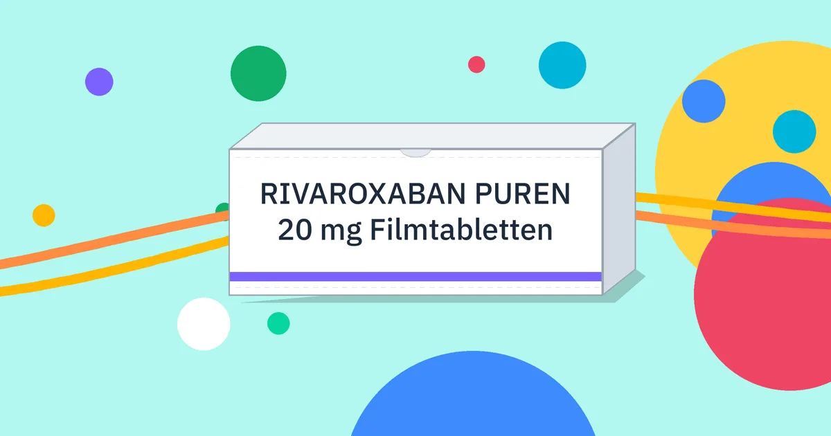 Symbolbild: Packung mit der Aufschrift RIVAROXABAN PUREN 20 mg Filmtabletten (PZN 14006414) – Verfügbarkeit und Bezug in Apotheken in Frankfurt am Main