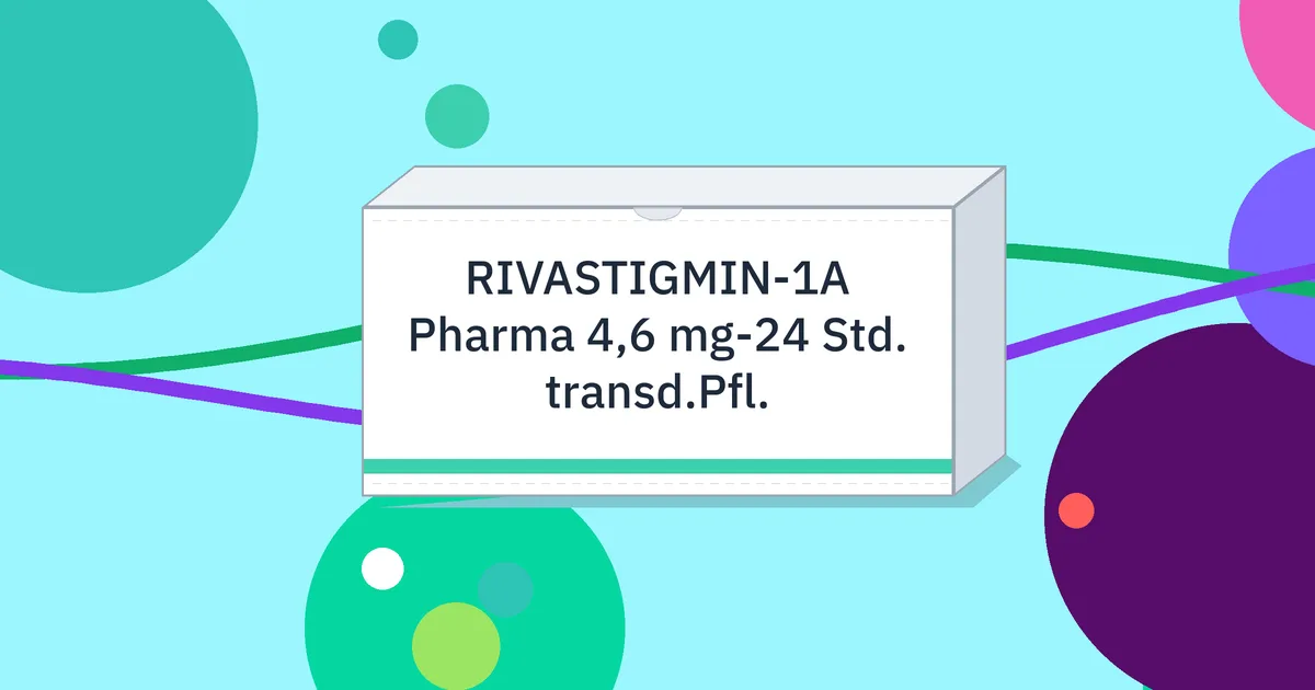 Symbolbild: Packung mit der Aufschrift RIVASTIGMIN-1A Pharma 4,6 mg-24 Std. transd.Pfl. (PZN 12443984) – Verfügbarkeit und Bezug in Apotheken in Frankfurt am Main