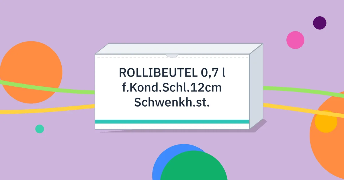 Symbolbild: Packung mit der Aufschrift ROLLIBEUTEL 0,7 l f.Kond.Schl.12cm Schwenkh.st. (PZN 06579573) – Verfügbarkeit und Bezug in Apotheken in Frankfurt am Main