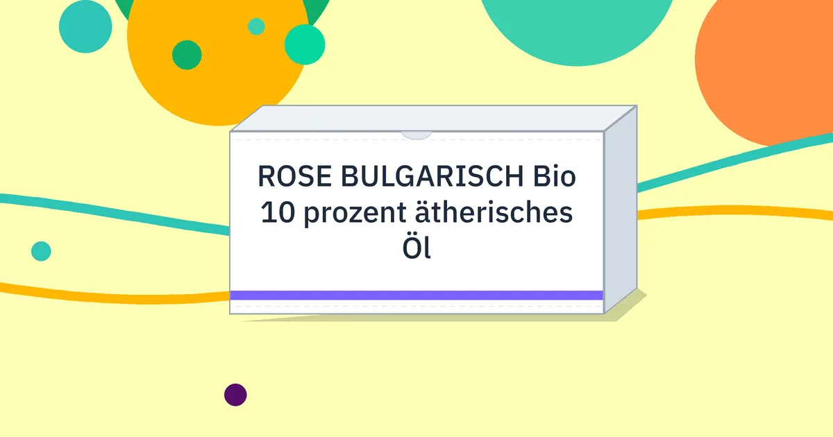 Symbolbild: Packung mit der Aufschrift ROSE BULGARISCH Bio 10 prozent ätherisches Öl (PZN 04861199) – Verfügbarkeit und Bezug in Apotheken in Frankfurt am Main