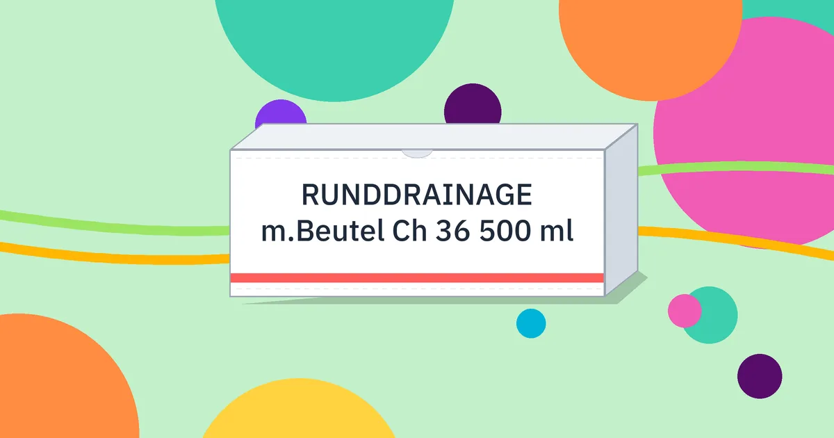 Symbolbild: Packung mit der Aufschrift RUNDDRAINAGE m.Beutel Ch 36 500 ml (PZN 10327305) – Verfügbarkeit und Bezug in Apotheken in Frankfurt am Main