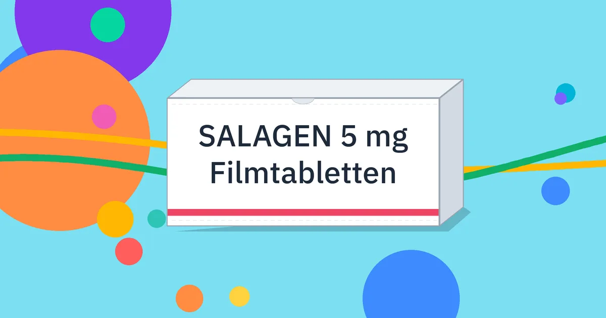 Symbolbild: Packung mit der Aufschrift SALAGEN 5 mg Filmtabletten (PZN 12639121) – Verfügbarkeit und Bezug in Apotheken in Frankfurt am Main
