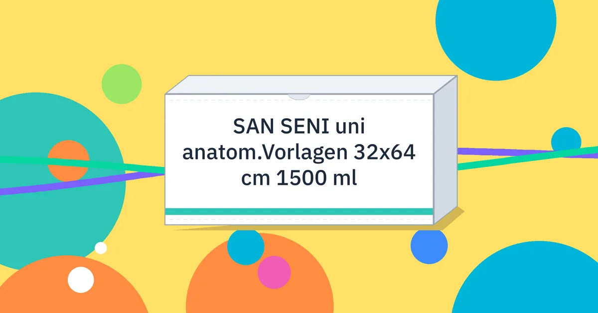 Symbolbild: Packung mit der Aufschrift SAN SENI uni anatom.Vorlagen 32x64 cm 1500 ml (PZN 12393631) – Verfügbarkeit und Bezug in Apotheken in Frankfurt am Main