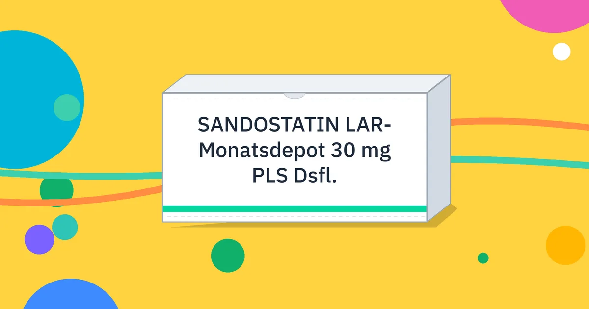 Symbolbild: Packung mit der Aufschrift SANDOSTATIN LAR-Monatsdepot 30 mg PLS Dsfl. (PZN 15888681) – Verfügbarkeit und Bezug in Apotheken in Frankfurt am Main