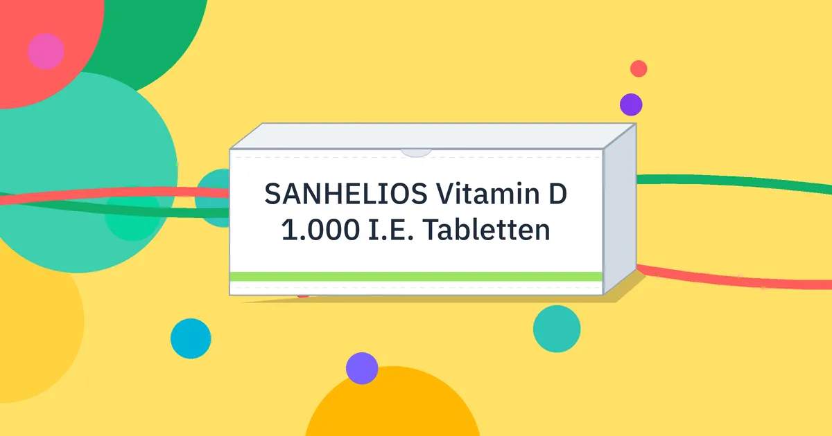 Symbolbild: Packung mit der Aufschrift SANHELIOS Vitamin D 1.000 I.E. Tabletten (PZN 16319904) – Verfügbarkeit und Bezug in Apotheken in Frankfurt am Main