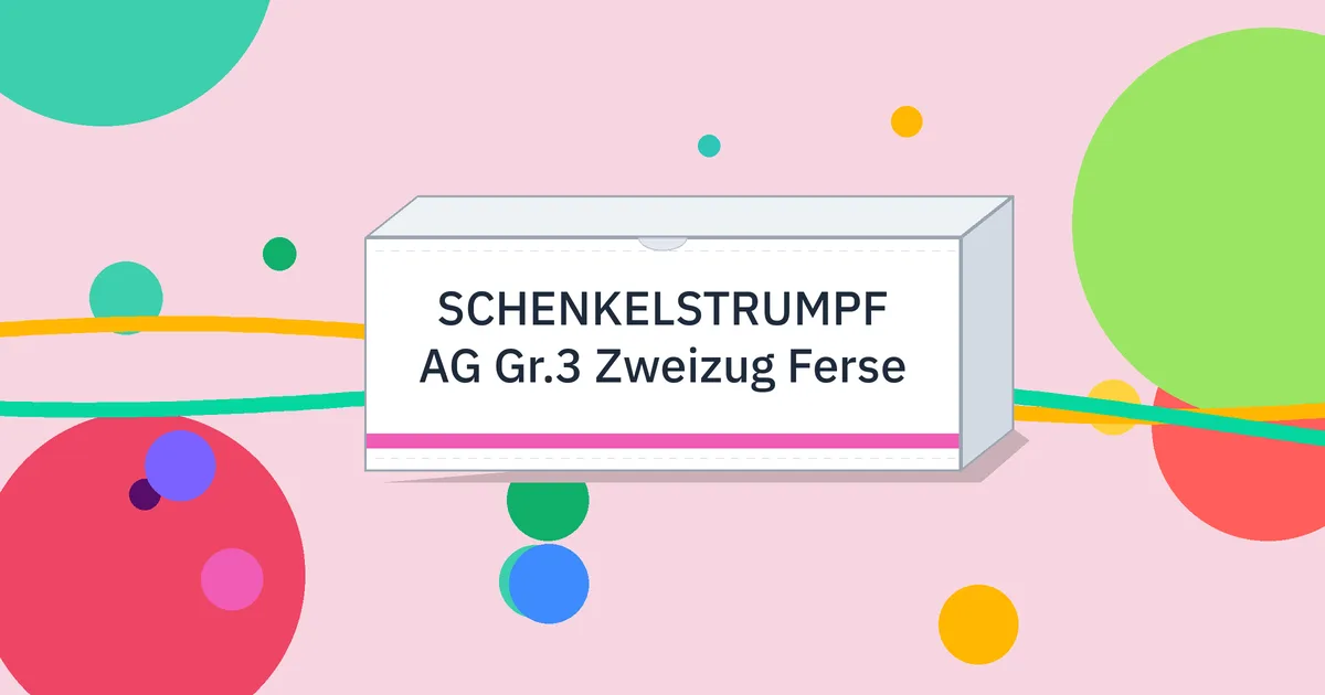 Symbolbild: Packung mit der Aufschrift SCHENKELSTRUMPF AG Gr.3 Zweizug Ferse (PZN 02008000) – Verfügbarkeit und Bezug in Apotheken in Frankfurt am Main