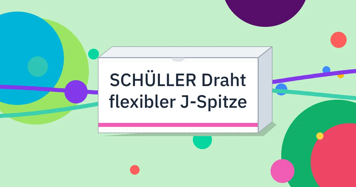 Symbolbild: Packung mit der Aufschrift SCHÜLLER Draht flexibler J-Spitze (PZN 03469298) – Verfügbarkeit und Bezug in Apotheken in Frankfurt am Main