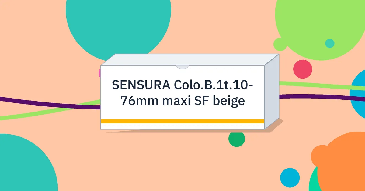 Symbolbild: Packung mit der Aufschrift SENSURA Colo.B.1t.10-76mm maxi SF beige (PZN 05373740) – Verfügbarkeit und Bezug in Apotheken in Frankfurt am Main