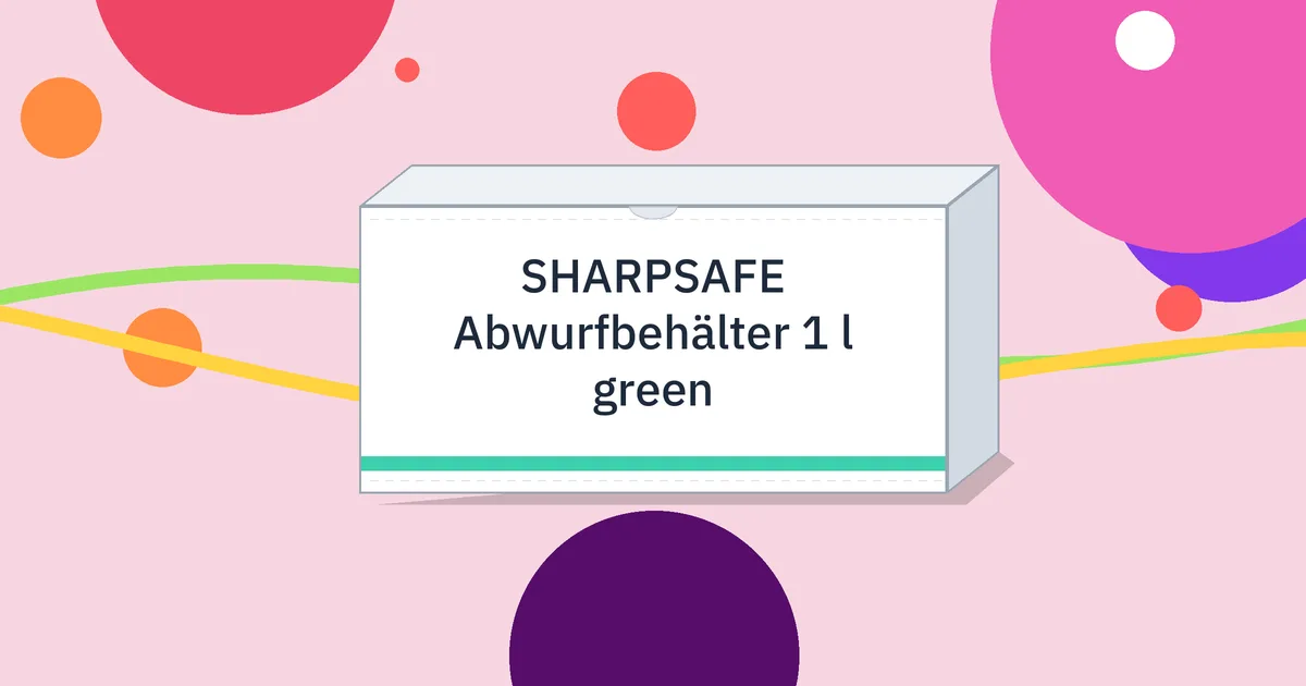 Symbolbild: Packung mit der Aufschrift SHARPSAFE Abwurfbehälter 1 l green (PZN 18448296) – Verfügbarkeit und Bezug in Apotheken in Frankfurt am Main