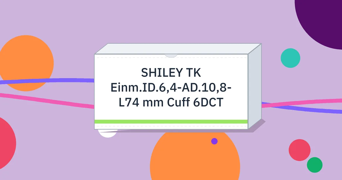 Symbolbild: Packung mit der Aufschrift SHILEY TK Einm.ID.6,4-AD.10,8-L74 mm Cuff 6DCT (PZN 03381089) – Verfügbarkeit und Bezug in Apotheken in Frankfurt am Main