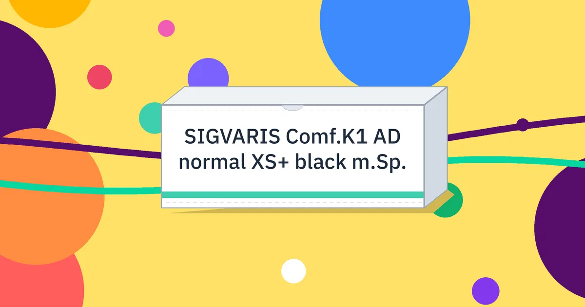 Symbolbild: Packung mit der Aufschrift SIGVARIS Comf.K1 AD normal XS+ black m.Sp. (PZN 17042190) – Verfügbarkeit und Bezug in Apotheken in Frankfurt am Main