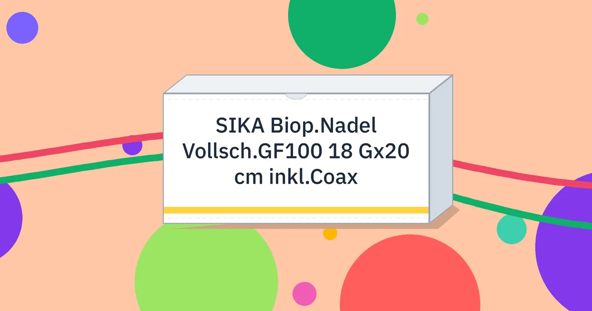 Symbolbild: Packung mit der Aufschrift SIKA Biop.Nadel Vollsch.GF100 18 Gx20 cm inkl.Coax (PZN 20293843) – Verfügbarkeit und Bezug in Apotheken in Frankfurt am Main